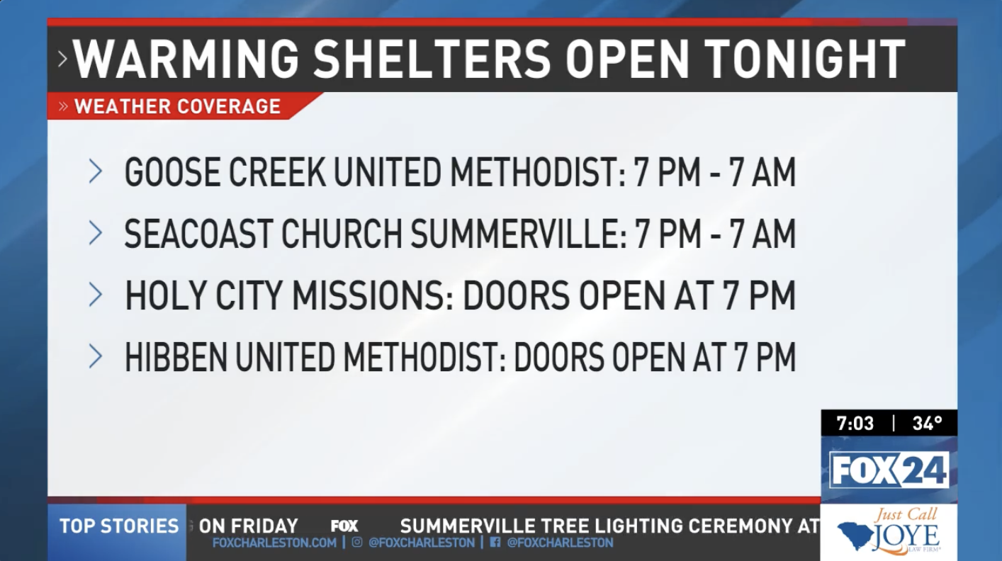 Warming Shelters Around The Lowcountry Open As Temperatures Drop Fox